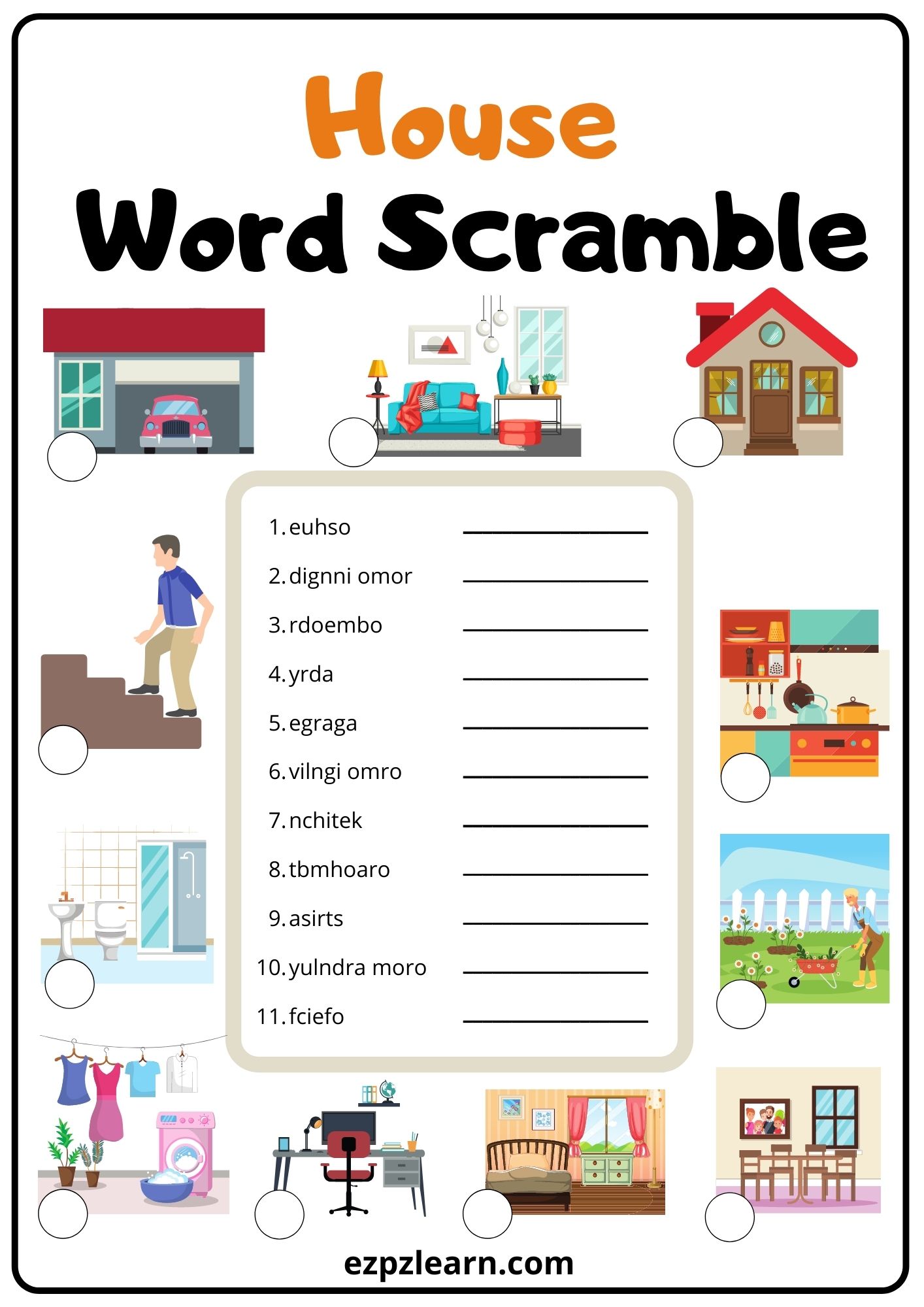 House Rooms Word Scramble 2 Ezpzlearn